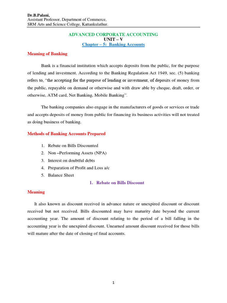 Corp Acc. Unit - 5 Banking Accounts | PDF | Banks | Expense