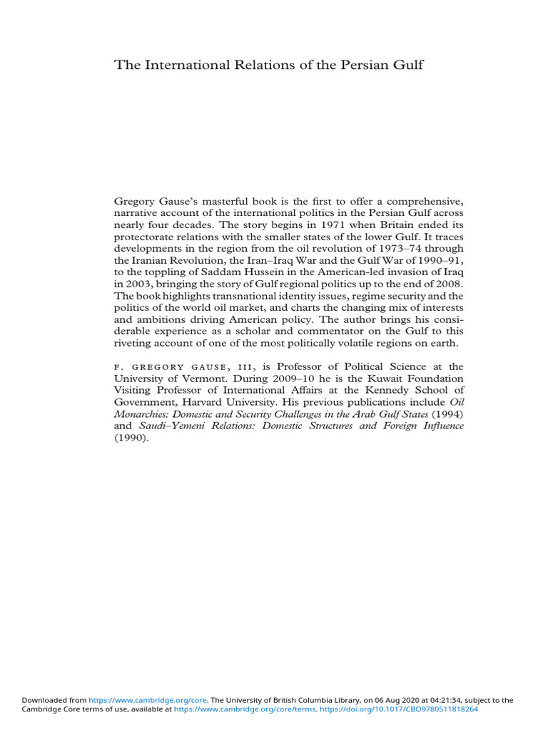 F. Gregory Gause, III - The International Relations of The Persian Gulf ...