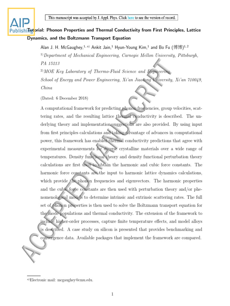 Phonon Properties and Thermal Conductivity From First Principles, Lattice | PDF | Density ...