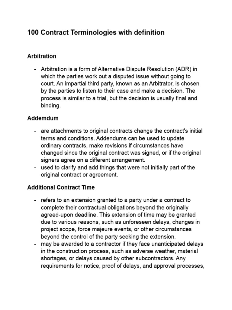 100 Essential Contract Terms Defined | PDF | Indemnity | Lawsuit