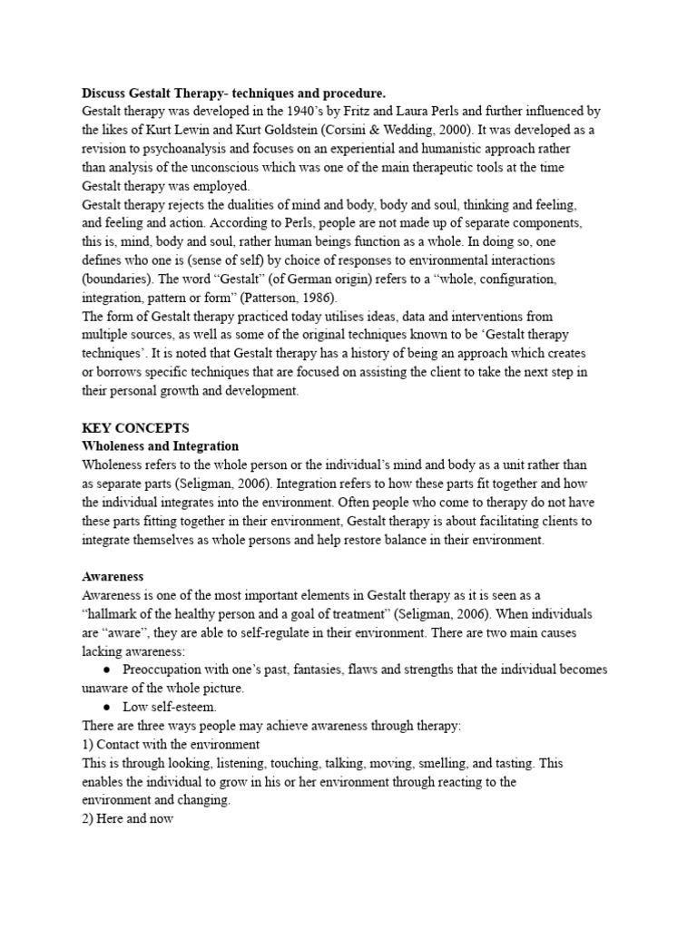 Gestalt Therapy: Techniques & Concepts | PDF | Gestalt Therapy ...