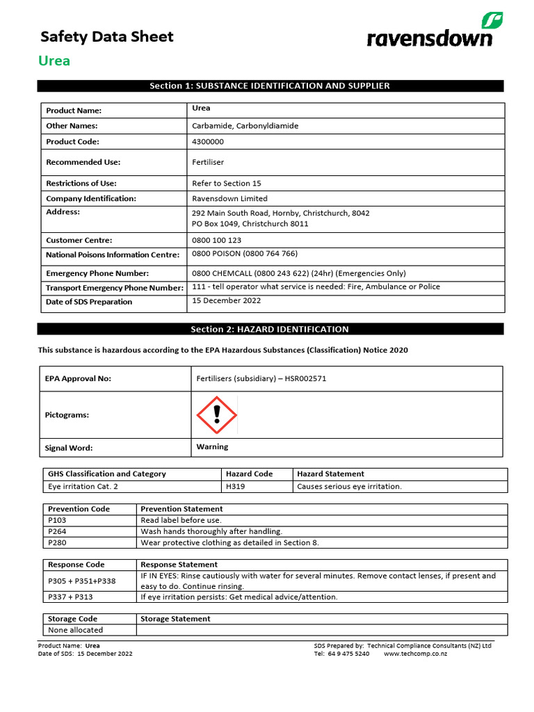 Urea Sds 2022 | Download Free PDF | Personal Protective Equipment | Firefighter