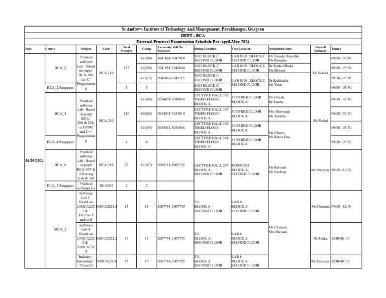 External Practical Schedule Bca - Mca-2 | PDF External Practical Schedule Bca - Mca-2 | PDF