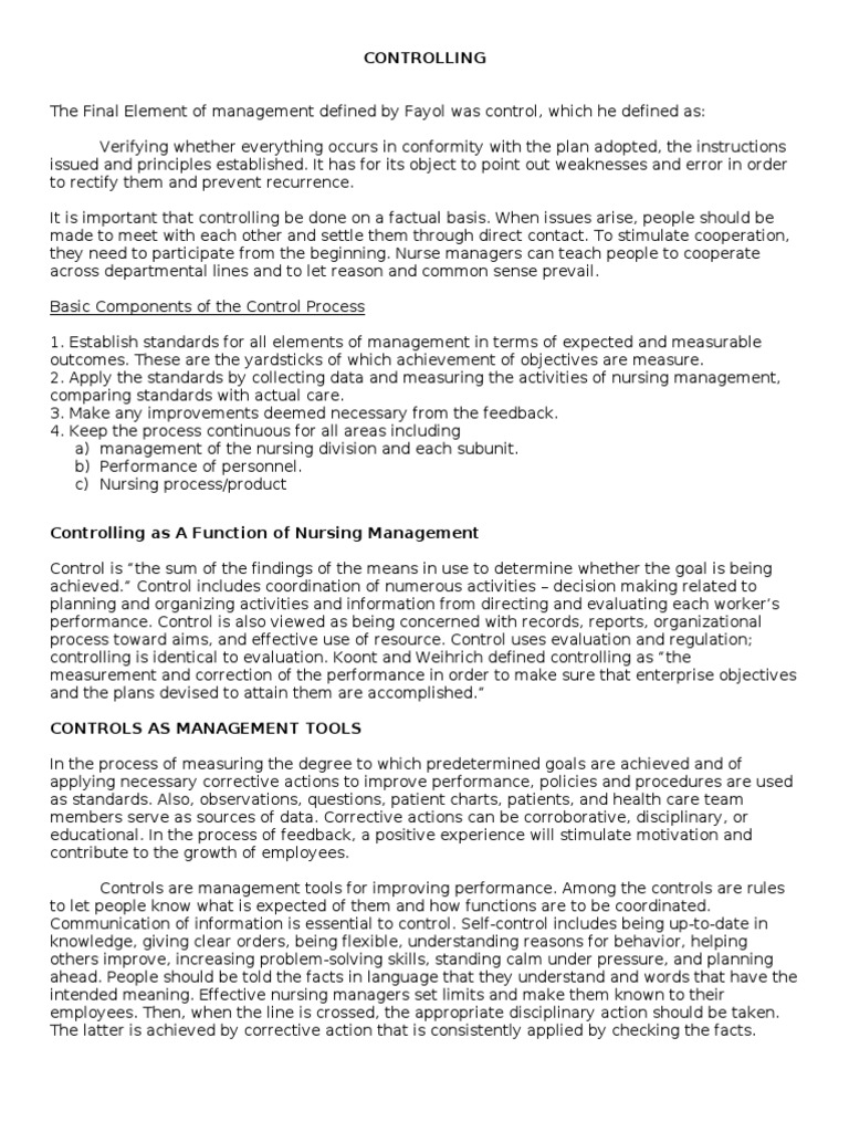 Controlling | PDF | Nursing | Project Management