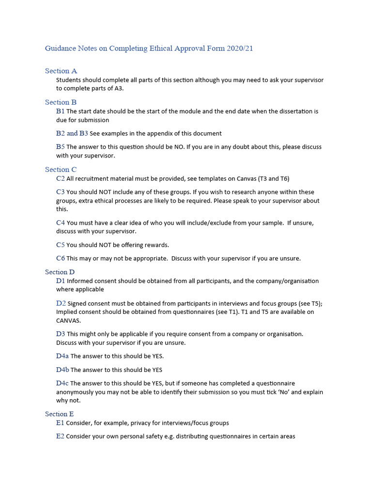 Ethical Approval Form Guidance 2020/21 | PDF | Survey Methodology ...