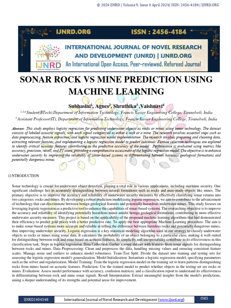 Sonar Object Classification Using ML | PDF | Machine Learning | Sonar