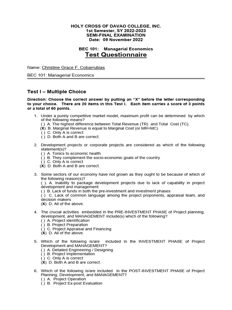 1-3. Bec101 - Semi-Final Exam | PDF | Feasibility Study | Profit ...