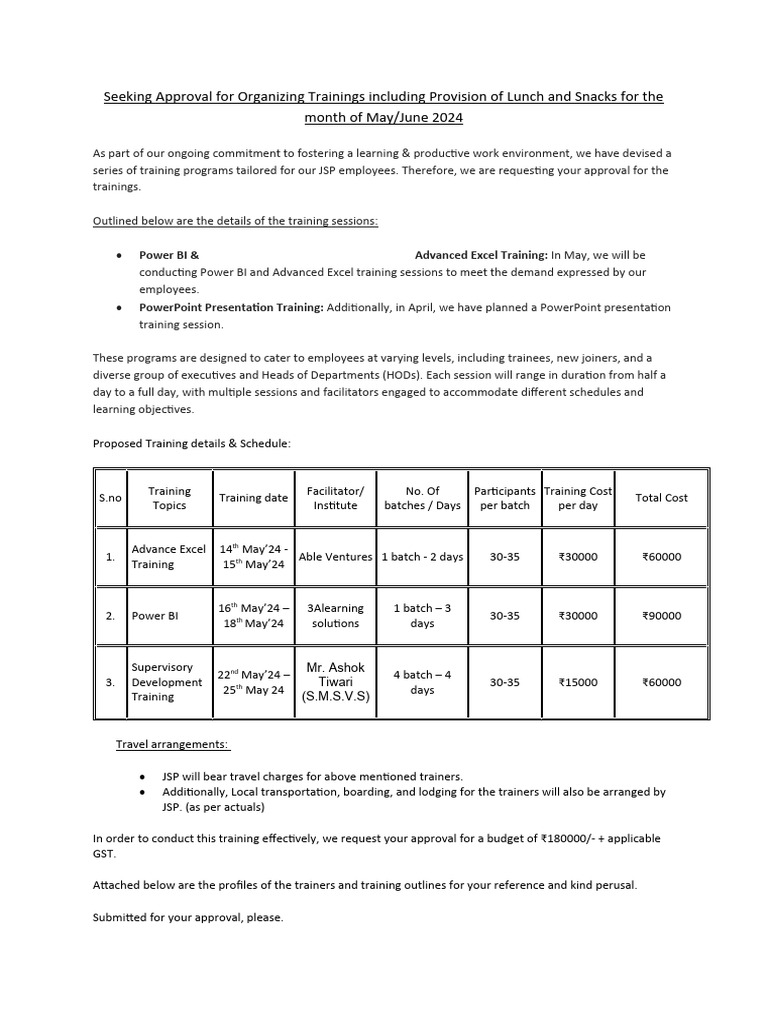 Approval Request for May/June 2024 Trainings | PDF