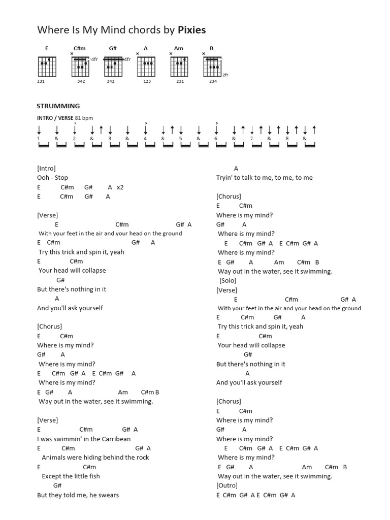 Where Is My Mind Chords - Pixies | PDF | Song Structure | Performing Arts