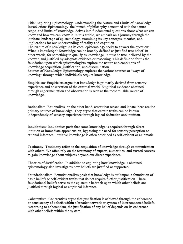 Article About Epistemology | PDF | Epistemology | Knowledge