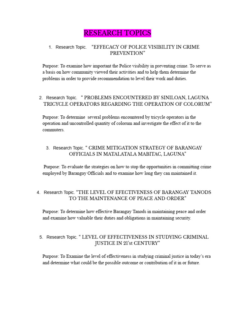 Research Topics on Crime and Community Issues | PDF | Crime & Violence ...
