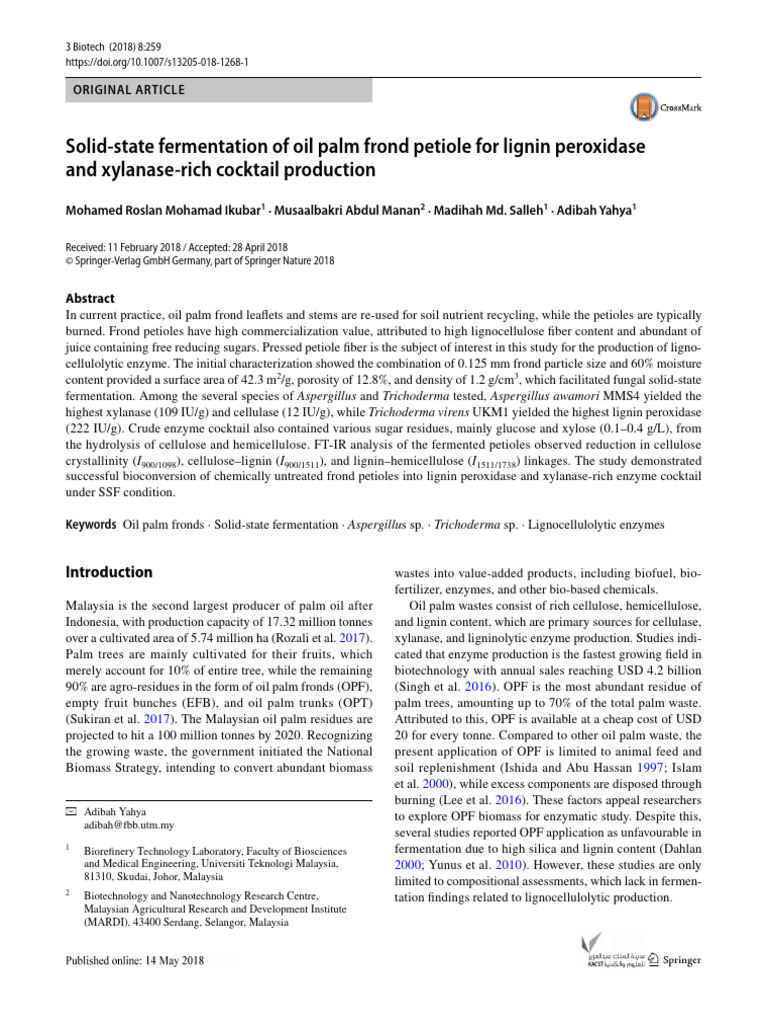 Solid-State Fermentation of Oil Palm Frond Petiole For Lignin ...