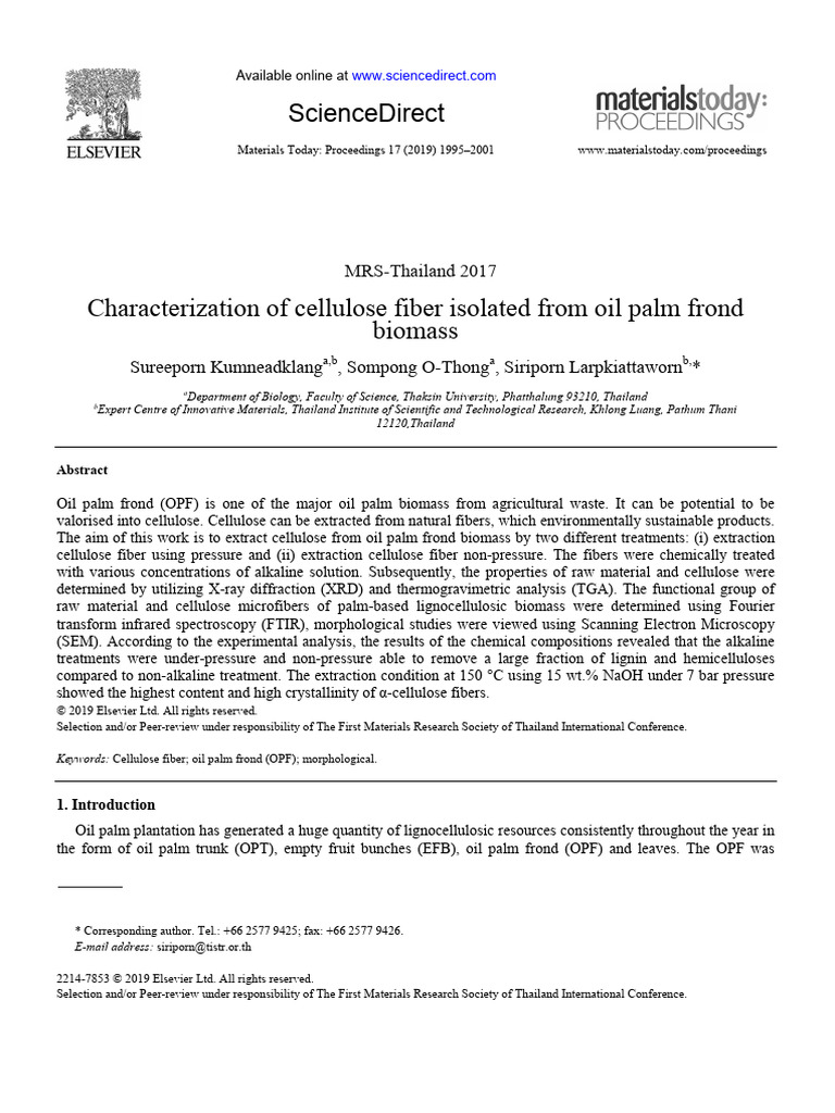 Cellulose Extraction from OPF | PDF | Cellulose | Lignin