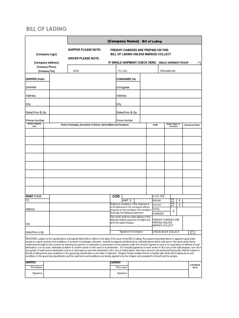 Bill of Lading | PDF | Cargo | Bill Of Lading