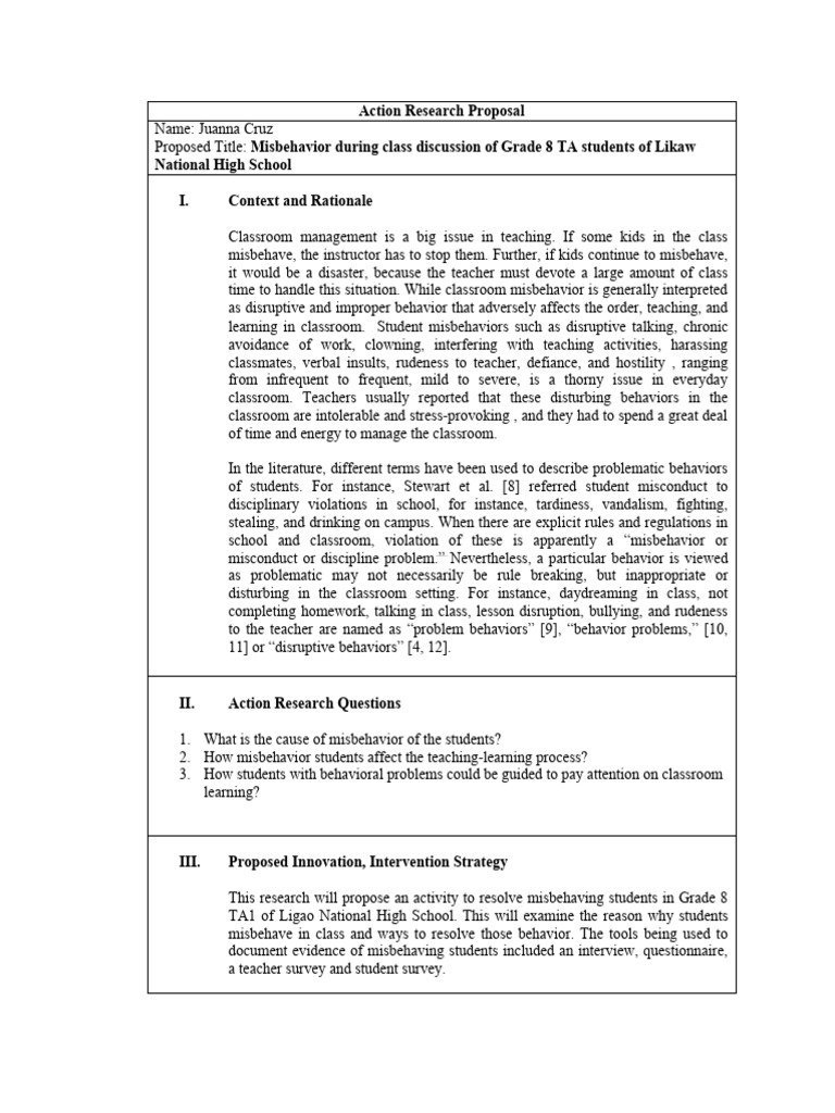 Action Research Proposal - Hs | PDF | Teachers | Data