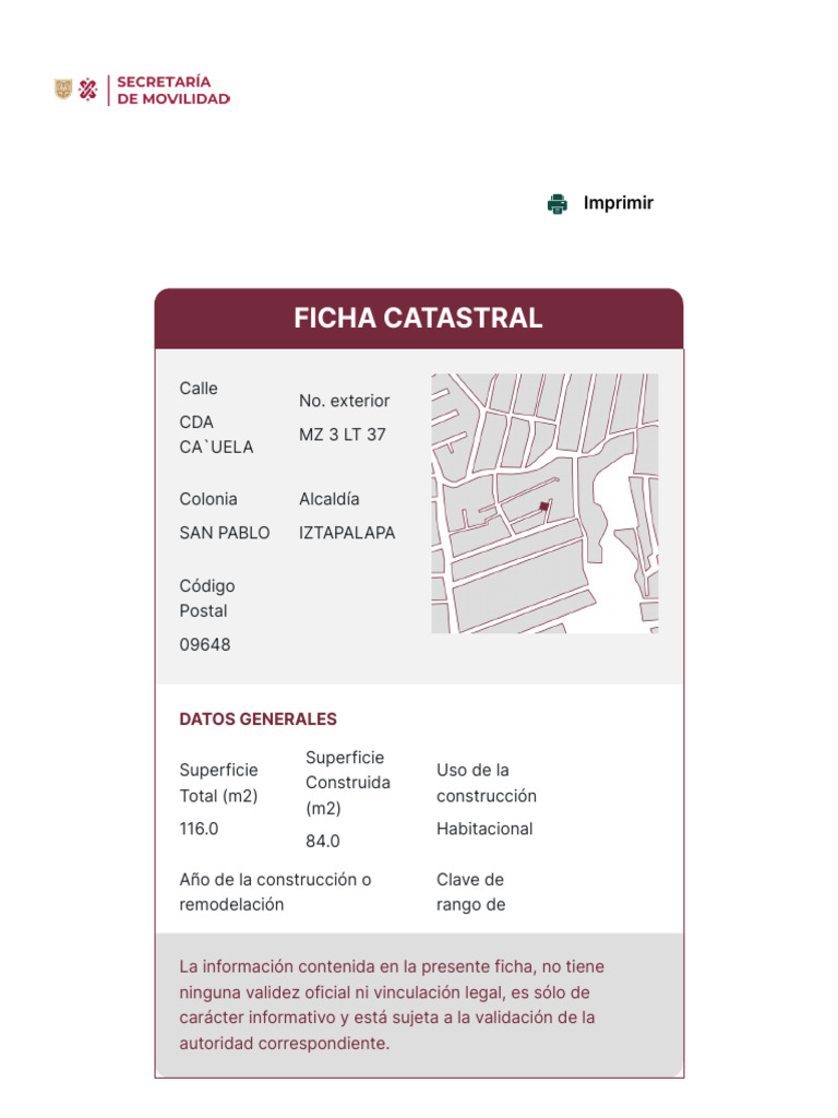 Ficha catastral - Sistema Abierto de Información Geográfica (SIGCDMX ...