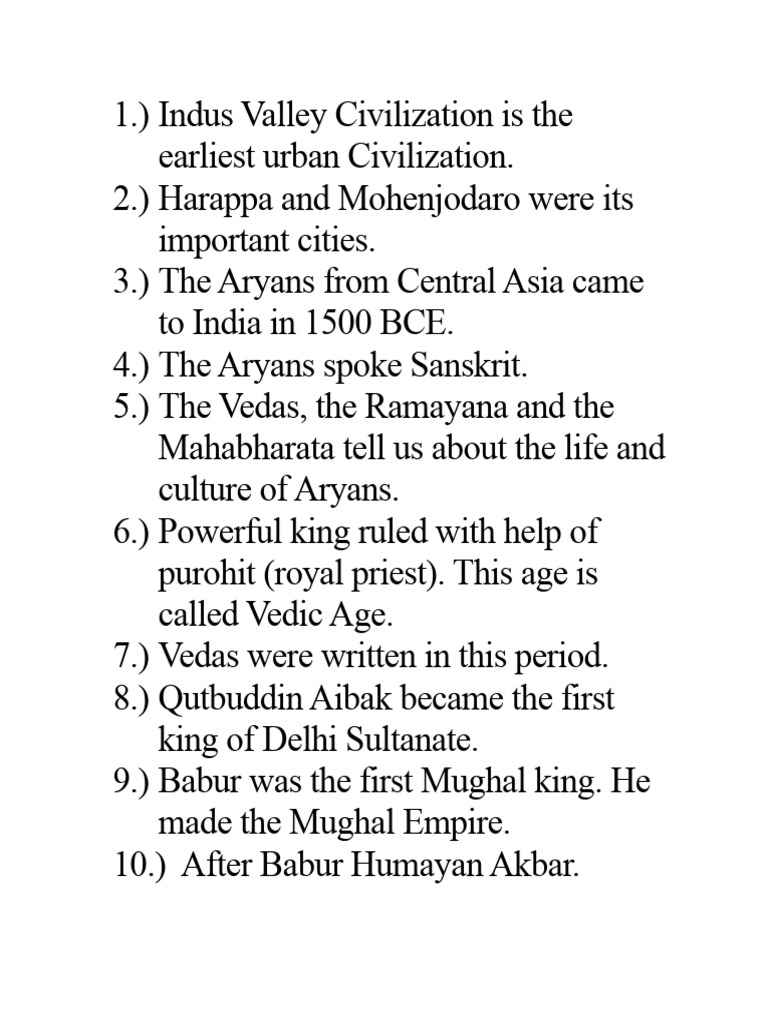 Indian History Chapter 1 Notes Fill in the Blanks and Key Points | PDF
