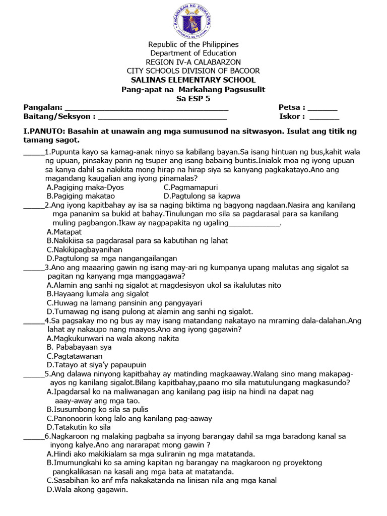 PT - Esp 5 - Q4 | PDF