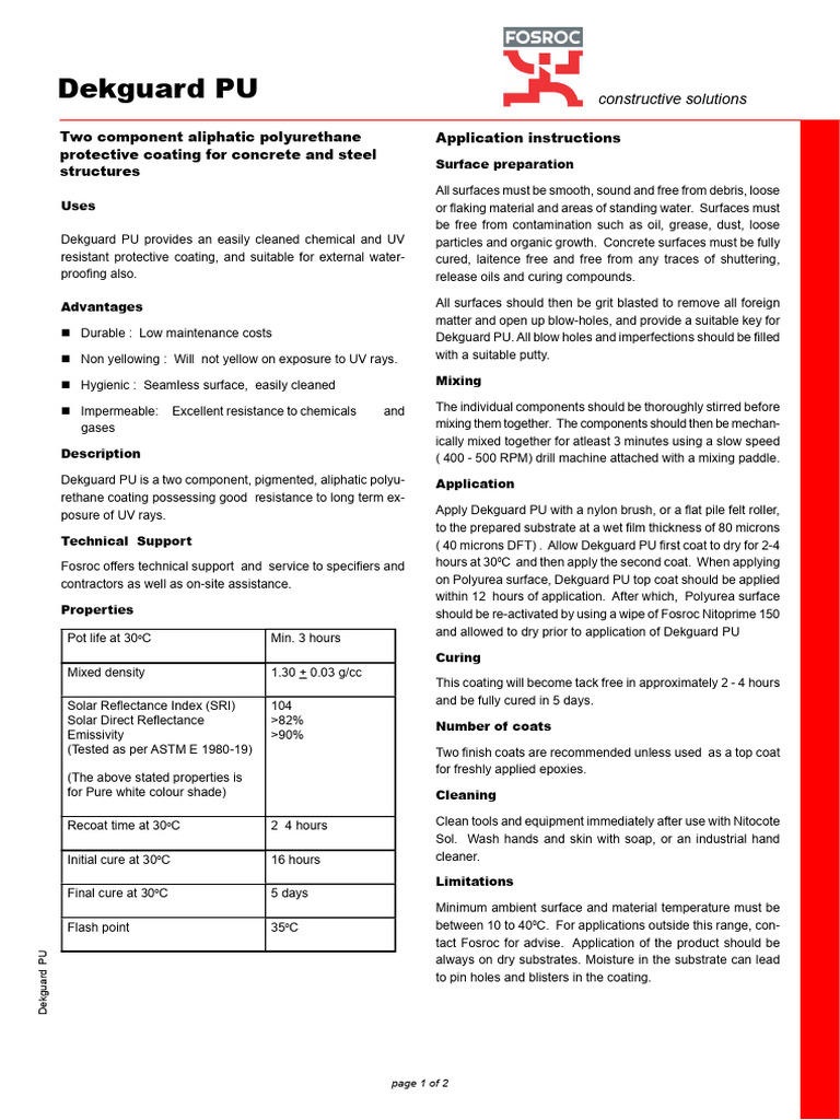 TDS - Dekguard PU - India-1 | PDF | Shelf Life | Coating