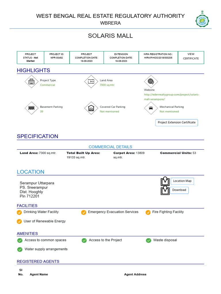 West Bengal RERA Approval For Solaris Project by Eden Infrabuild | PDF