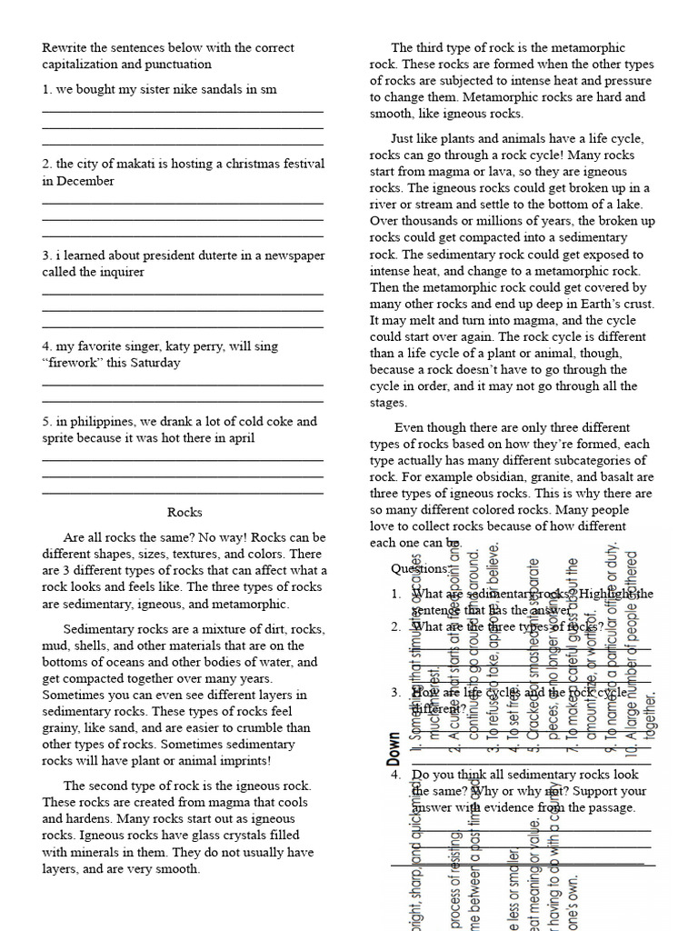 April 5 Catch Up Worksheet | PDF | Rock (Geology) | Igneous Rock