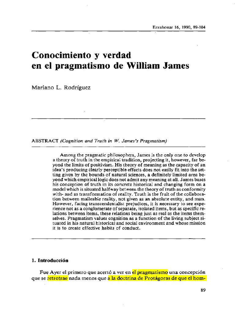Conicimiento y Verdad en El Pragmatismo de William James | PDF | Pensamiento | Charles Sanders ...