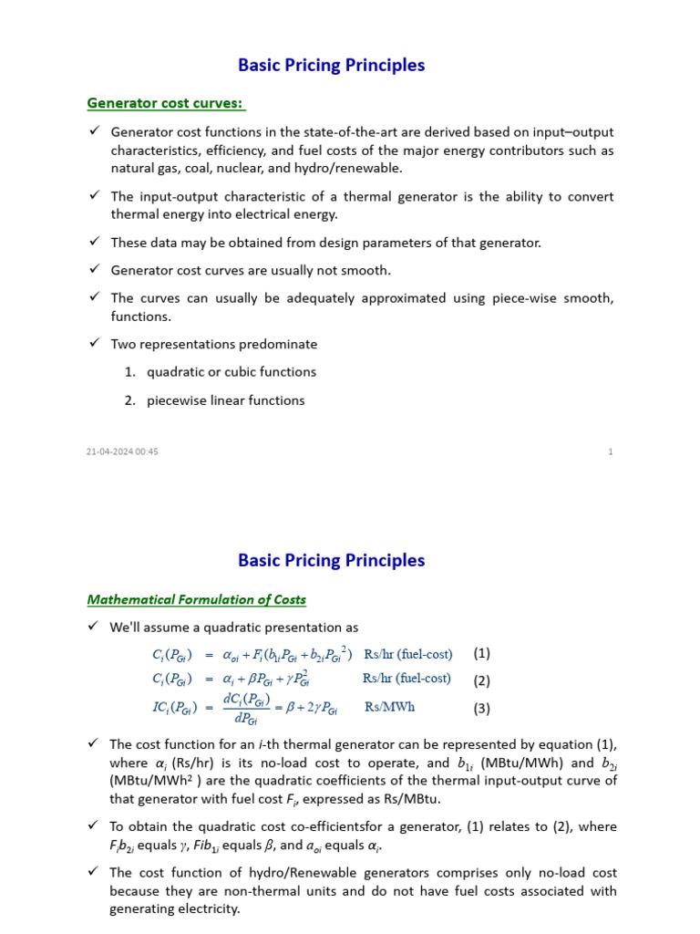 Generator Cost Functions Explained | PDF | Power Station | Gas Turbine