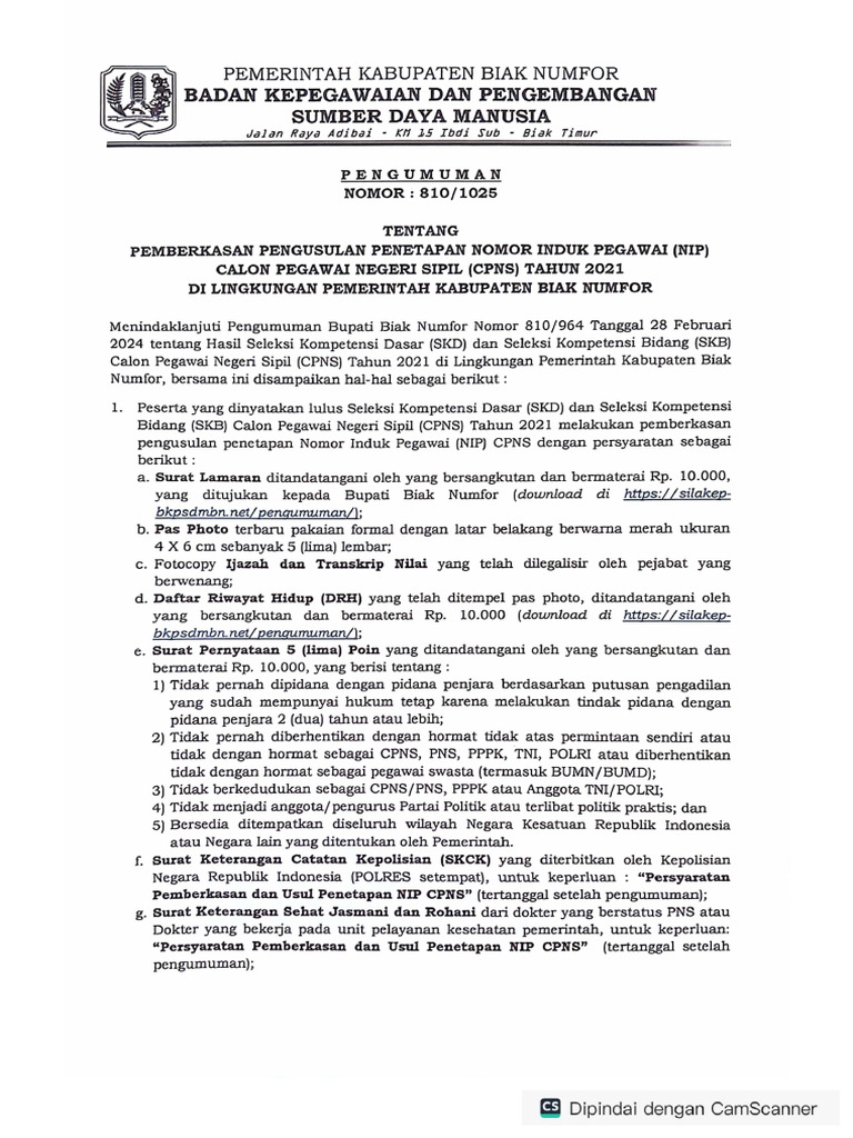 Pemberkasan CPNS 2021 | PDF