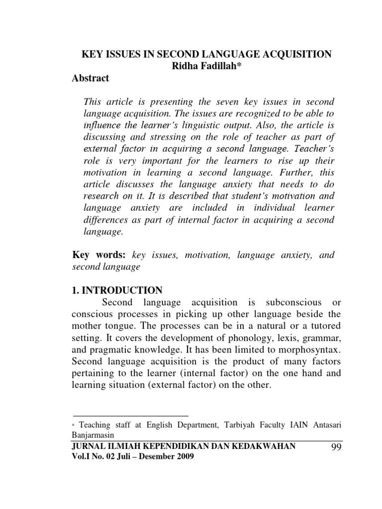 Key Issues in Second Language Acquisition | PDF | Second Language Acquisition | Learning