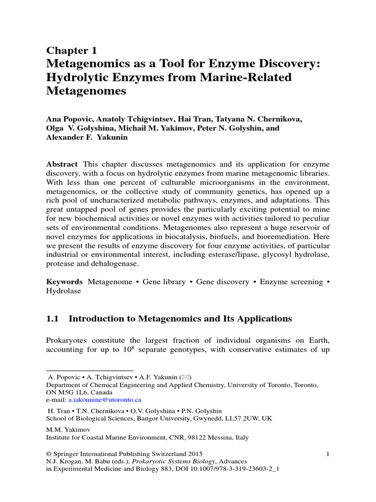 Metagenomics As A Tool For Enzyme Discovery Hydrolytic Enzymes From Marine Related Metagenomes 
