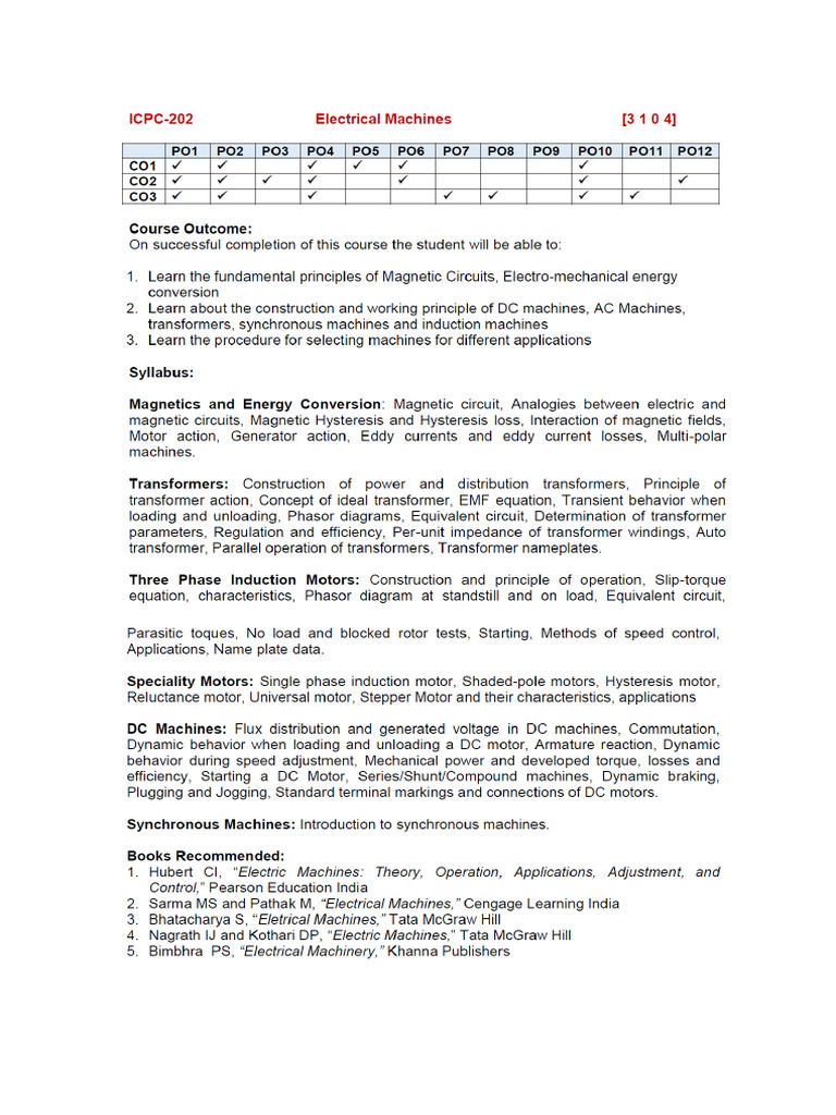 To Study Syllabus Electrical Machines | PDF