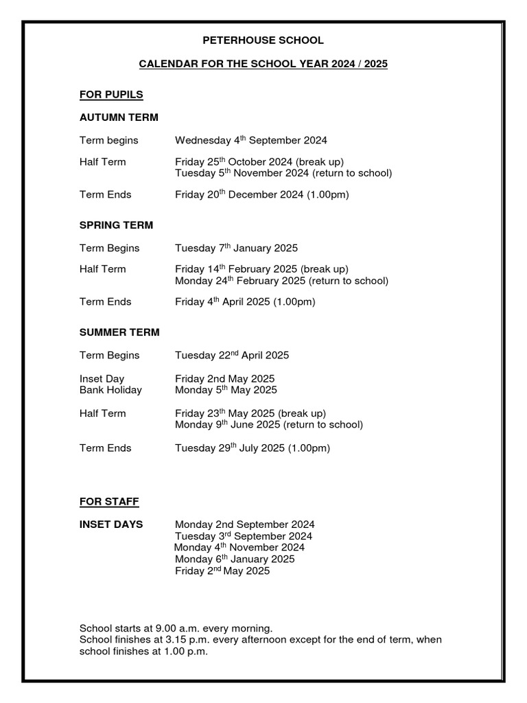 Term Dates 2024 25 | PDF