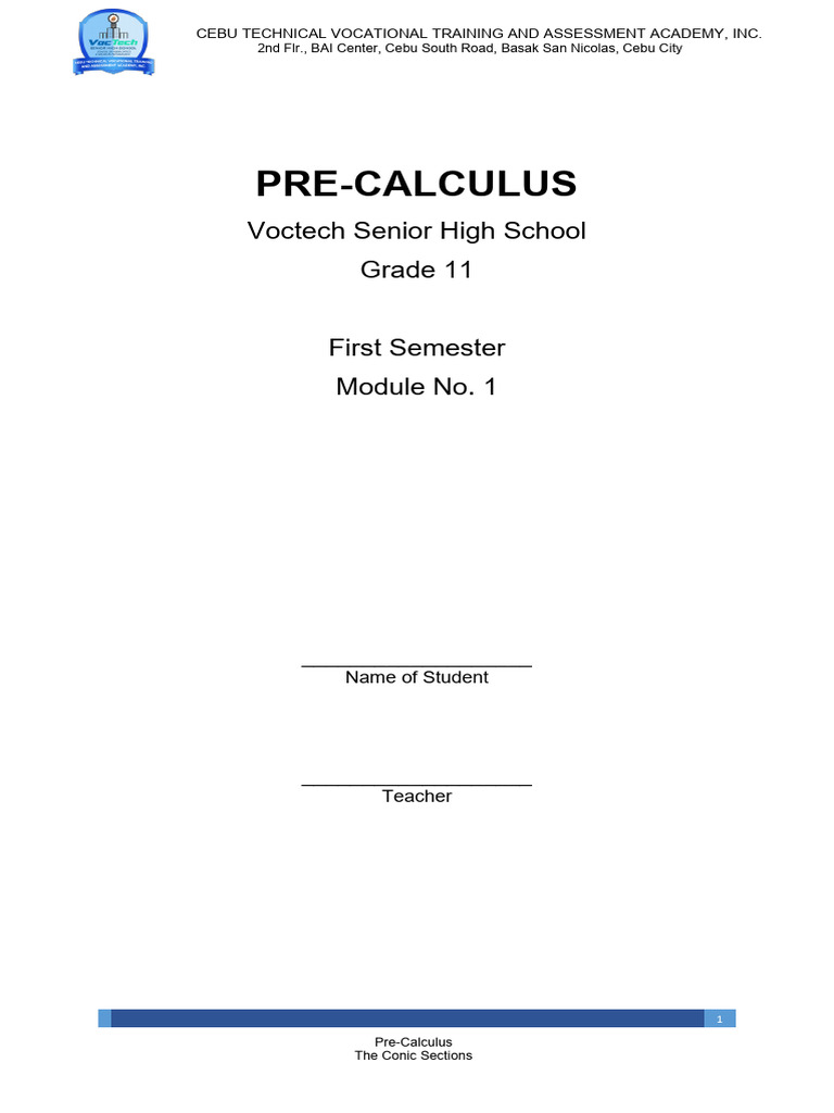 MODULE01 - PRECALCULUS - The Conic Sections | PDF | Ellipse | Mathematics