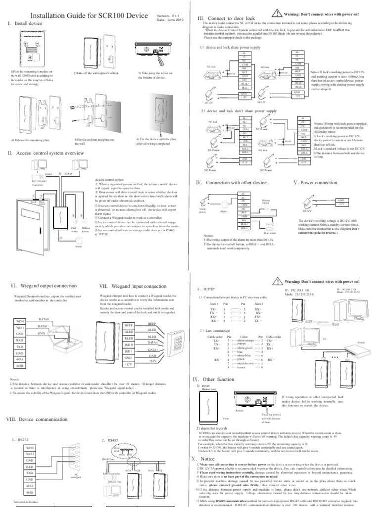 SCR100 Installation and Connection Guide | PDF | Access Control ...