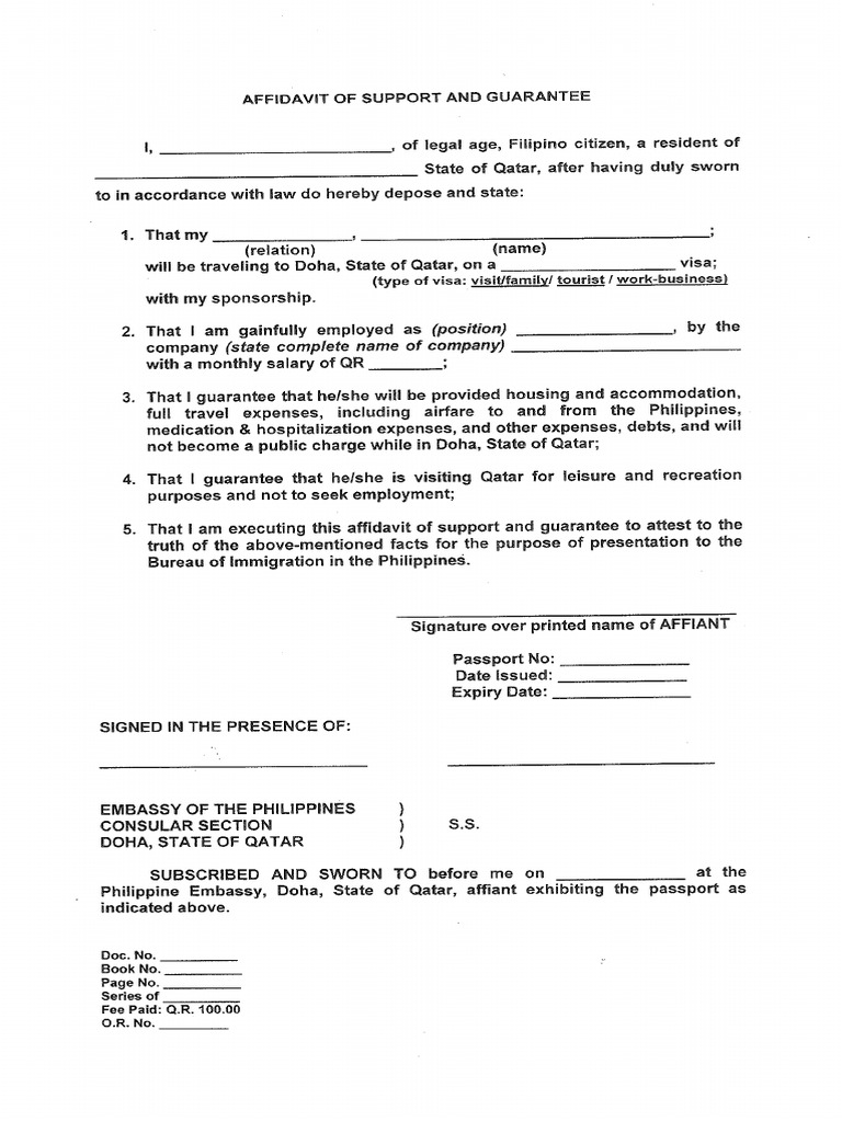 DPE - Affidavit of Support and Guarantee Form - Apr2019 | PDF