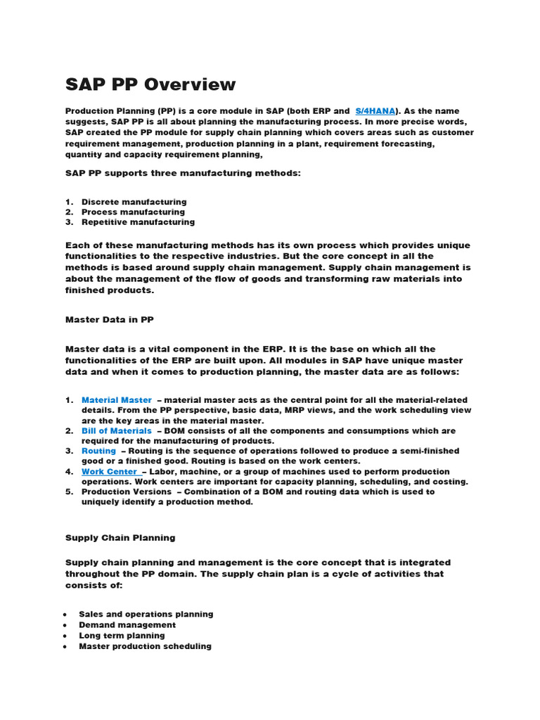 SAP PP Overview and Key Concepts | PDF | Inventory | Supply Chain