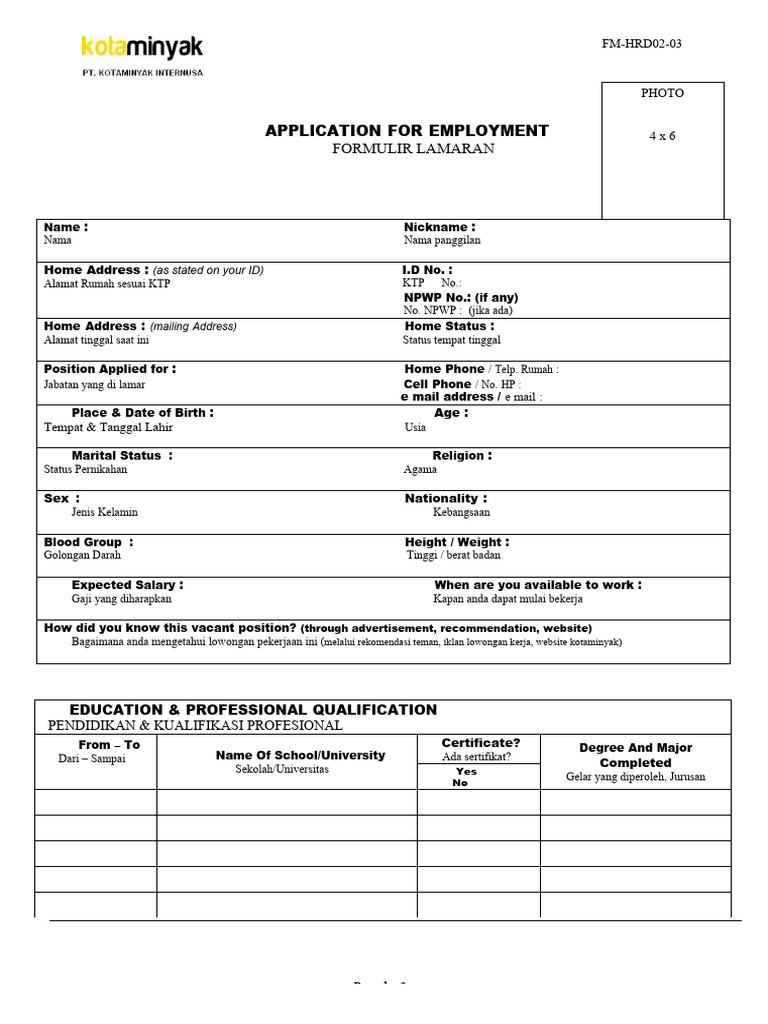 FM-HRD02-03 Rev.01 - Application Form KMI New | PDF