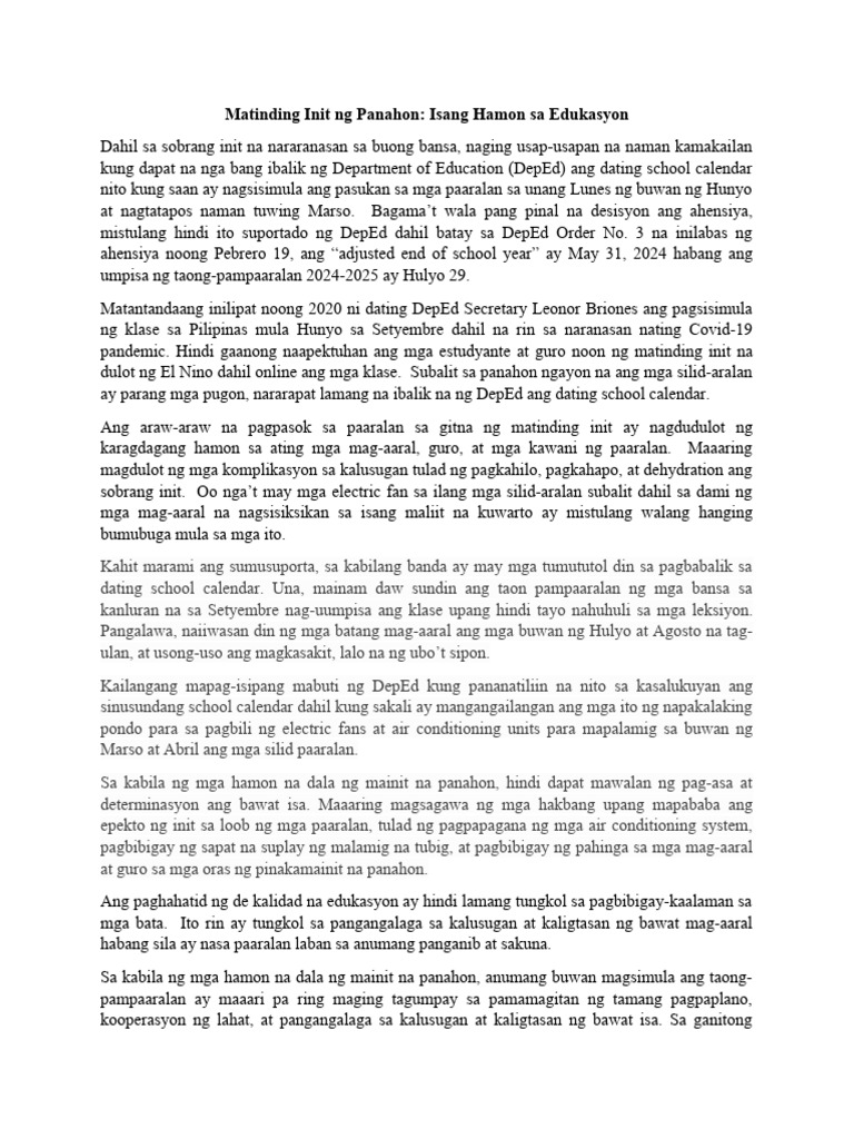 Matinding Init NG Panahon-Editorial | PDF