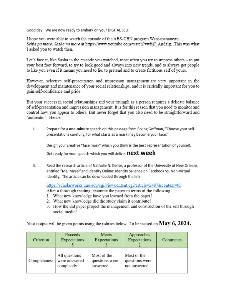 Digital Self Pdf Communication Cognition