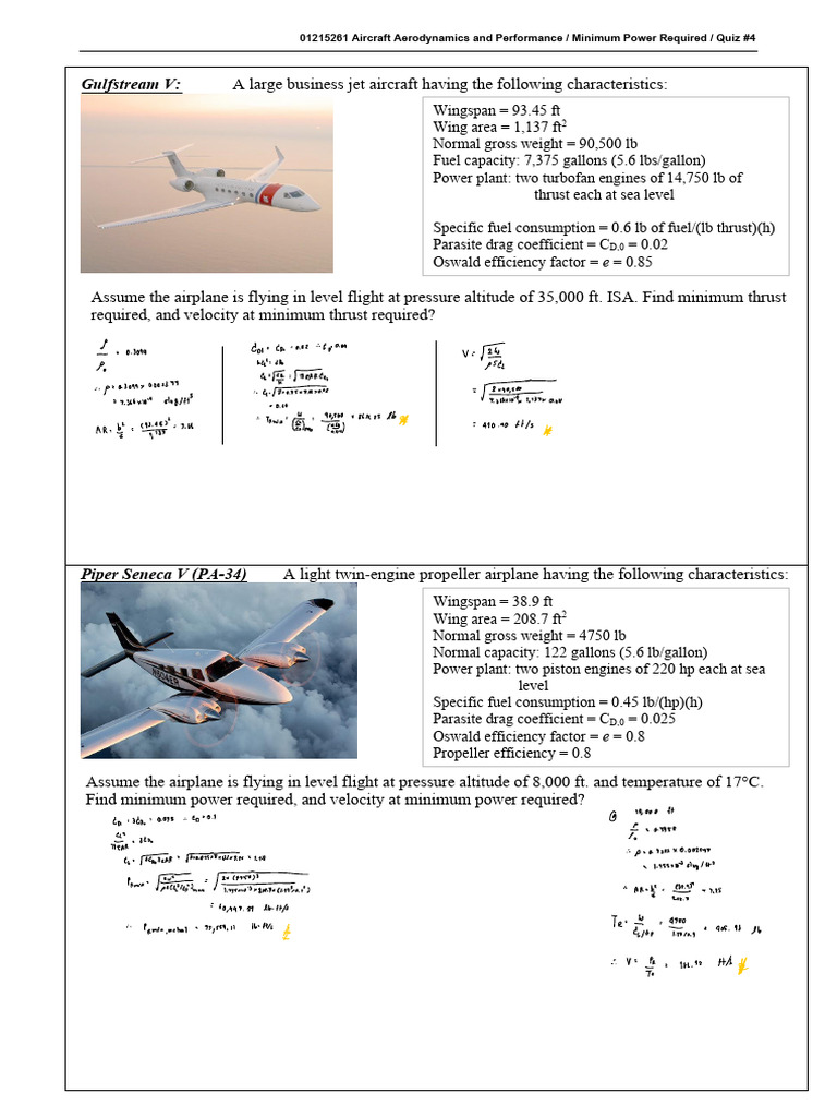 Quiz 4 Minimum Power Required | PDF | Thrust | Aircraft