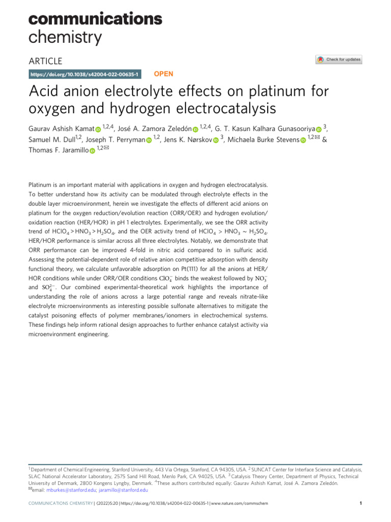 Acid Anion Electrolyte Effects On Platinum For Oxygen and Hydrogen ...
