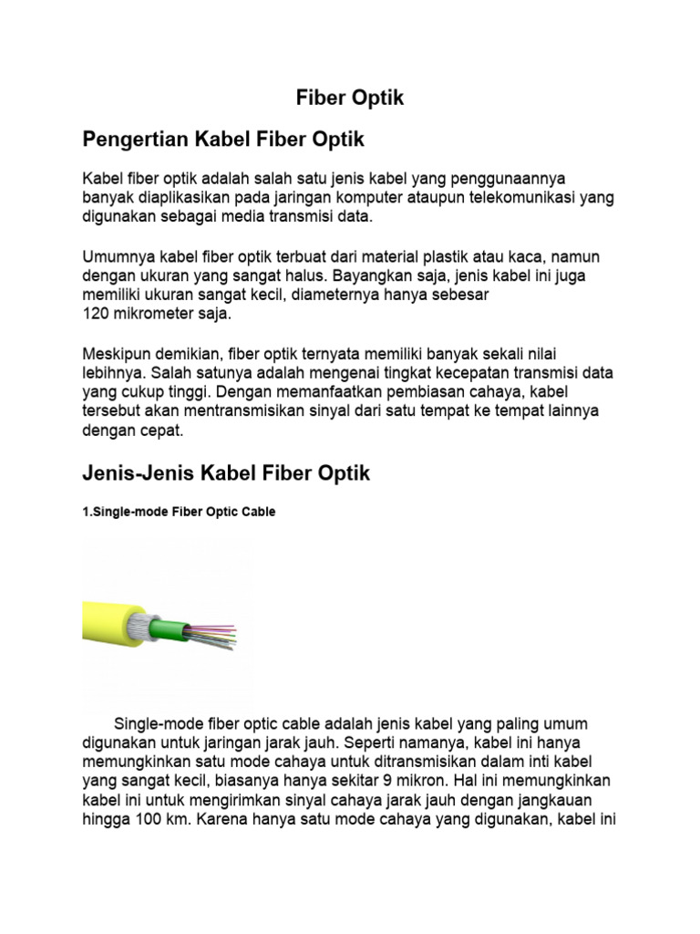 Jenis-Jenis Kabel Fiber Optik | PDF | Teknologi & Rekayasa