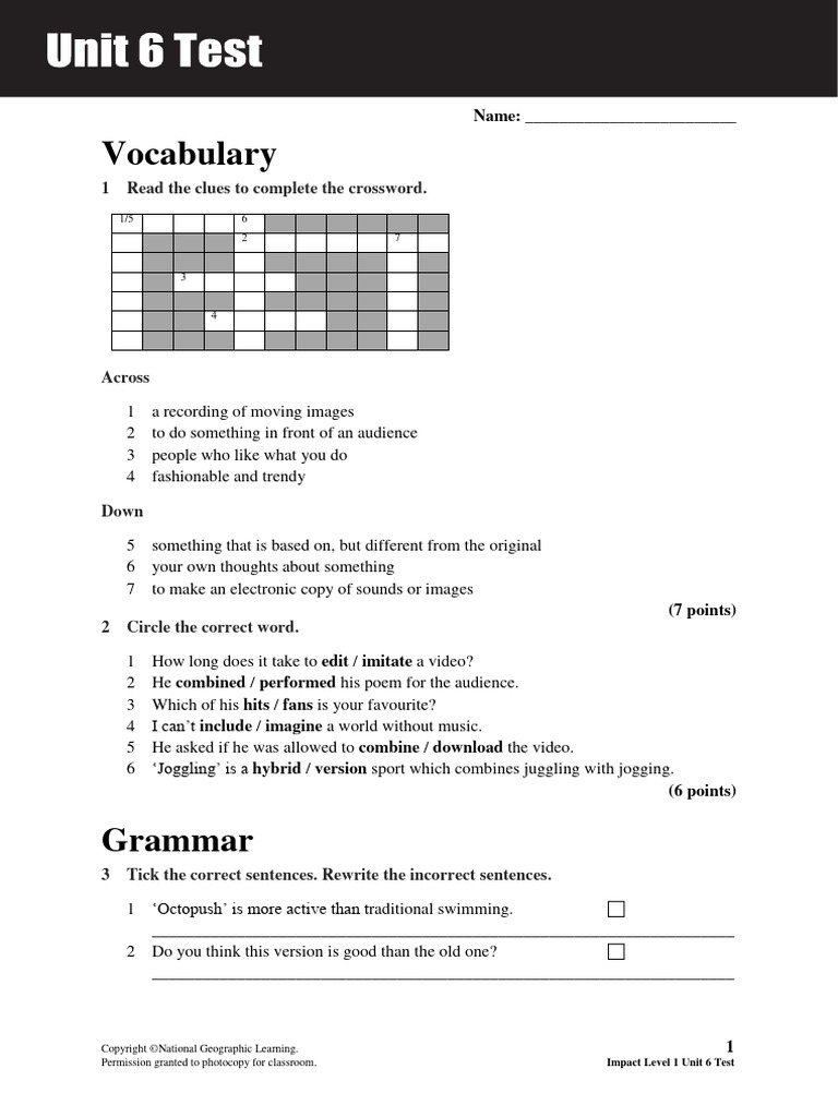 Impact Level 1 Unit 6 Test 0 | PDF | Scuba Diving | Underwater Diving