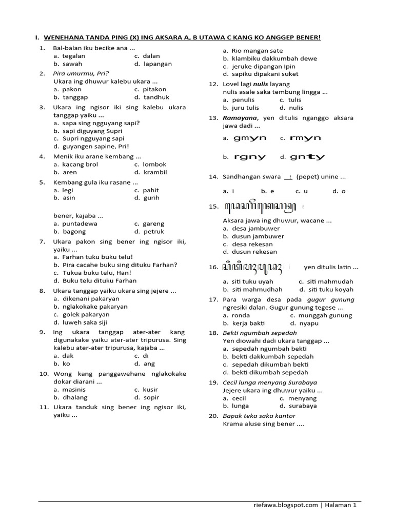 438199530-Uas-2-Bahasa-Jawa-Kls-3 | PDF