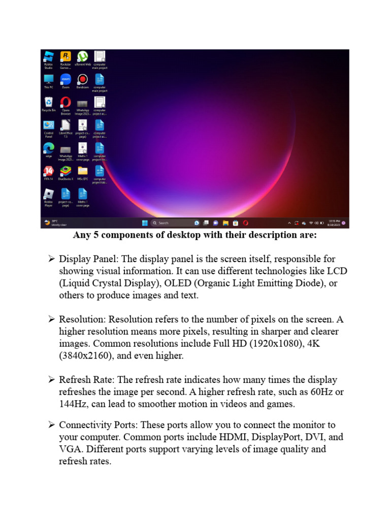 Any 5 Components of Desktop With Their Description Are | PDF