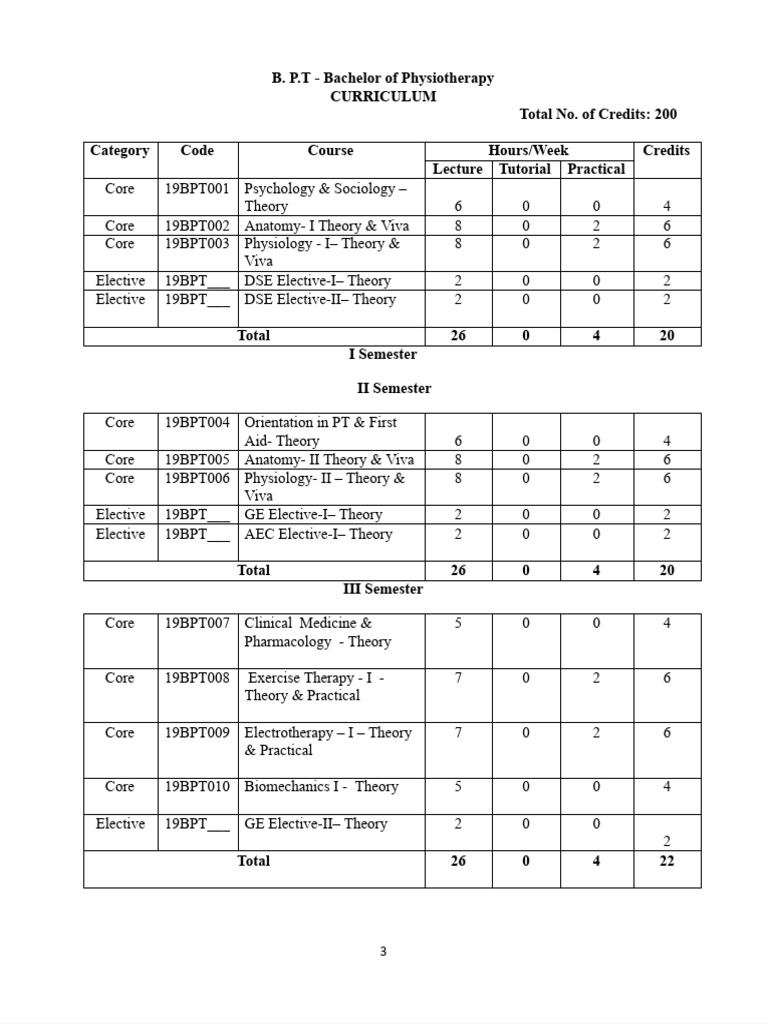 BPT REVISED 2019 20 Curriculum 1 | PDF | Physical Therapy | Social Programs
