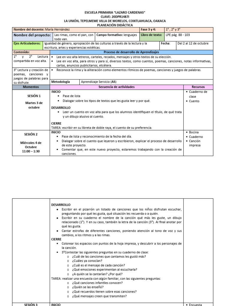 5P Proyecto Las Rimas, Como El Pan, Con Todo Van | Descargar gratis PDF ...