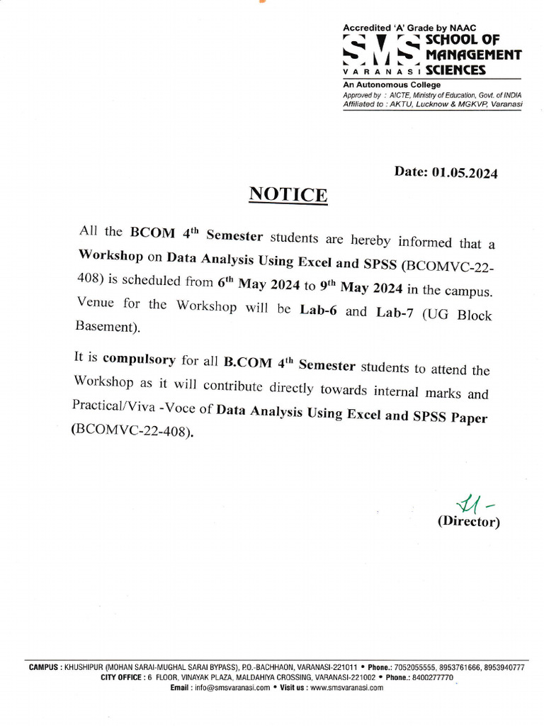 Notice - B.com 4TH Semester Workshop | PDF