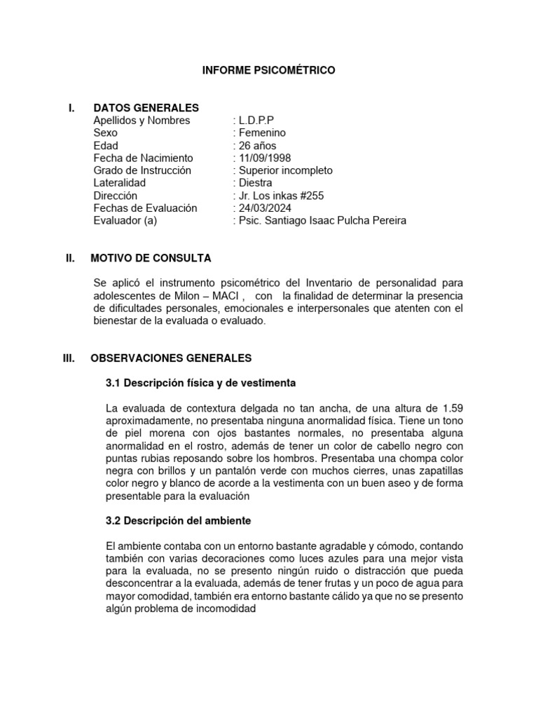 MODELO DE INFORME DEL MACI Terminado Lady | PDF | Abuso de sustancias ...