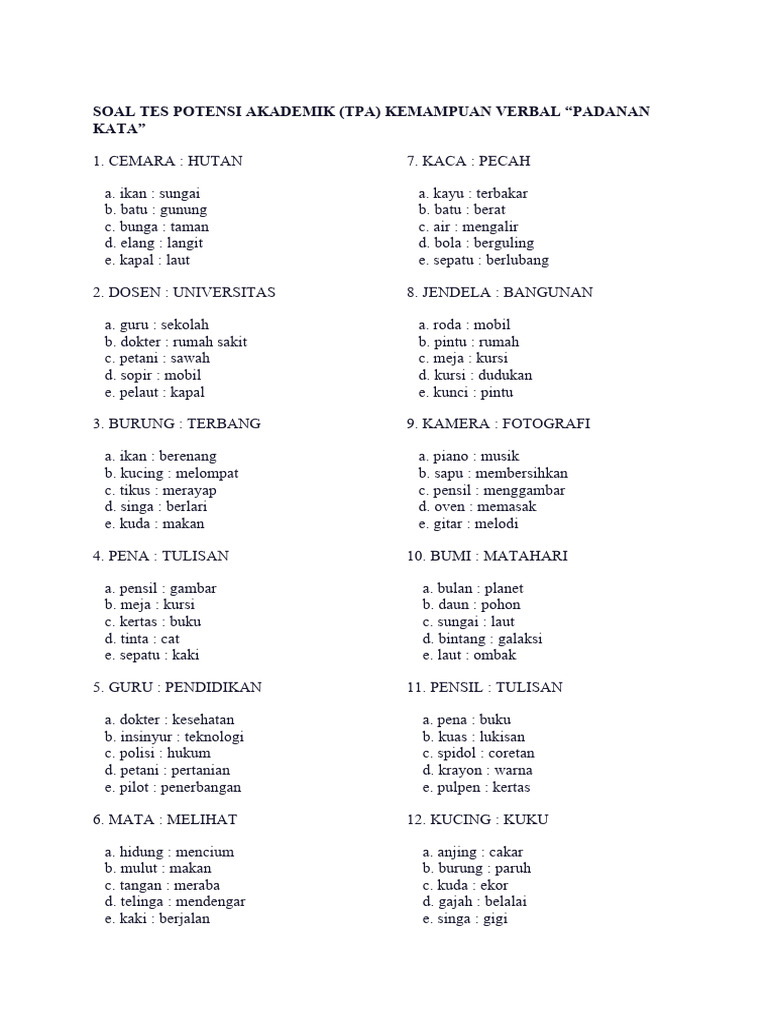 Soal Tpa 2 Kemampuan Verbal | PDF | Seni